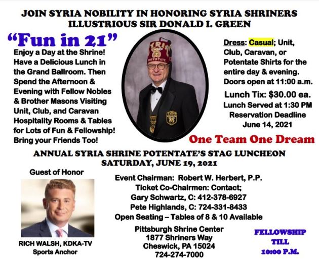 Buy tickets – Potentate's Stag Luncheon – Pittsburgh Shrine Center Ballroom